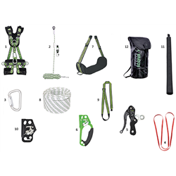 Kit for steel construction and crane boom with a harness and a forked