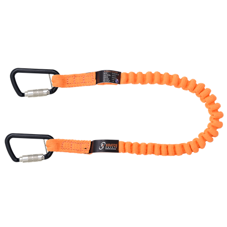 Stretch lanyard with integrated karabiners for connecting tools