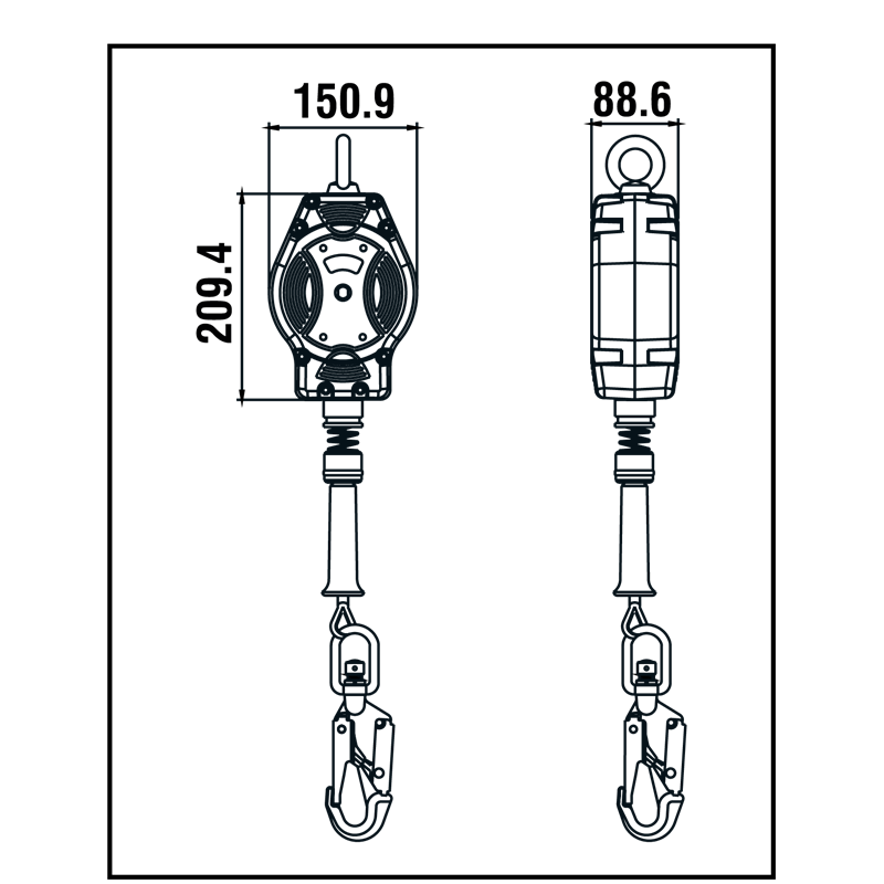 HELIXON-S Retractable fall arrester 7 m cable with integrated exoskeleton