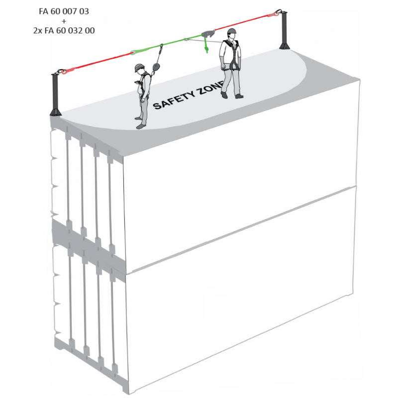 2 User Horizontal Temporary Lifeline, length 14 m, for ISO container